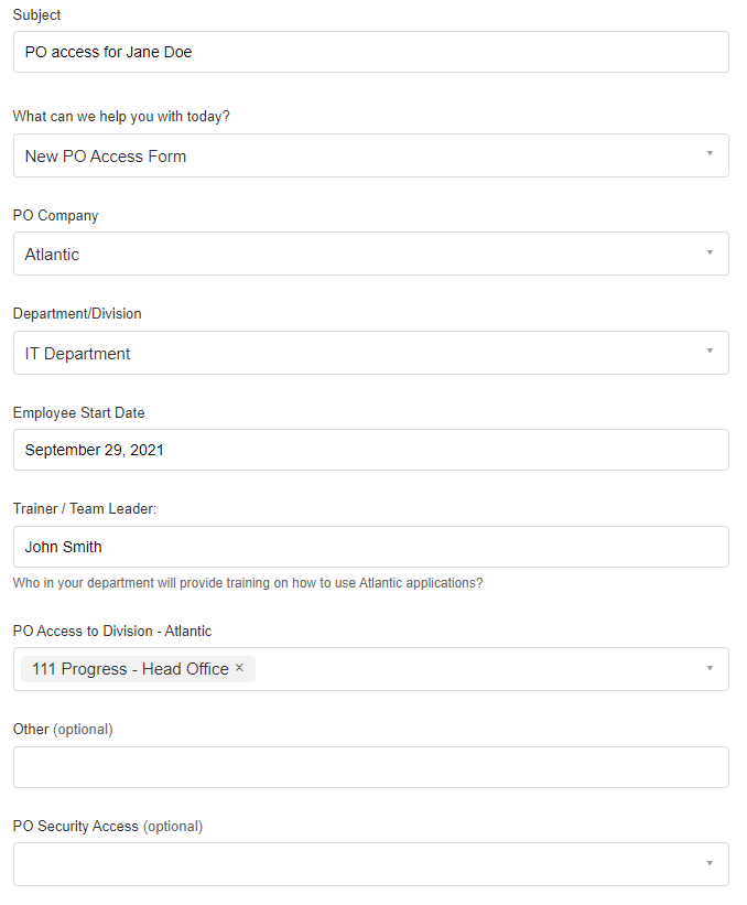 Purchasing Order (PO) New User Request Form Guide – Atlantic Packaging
